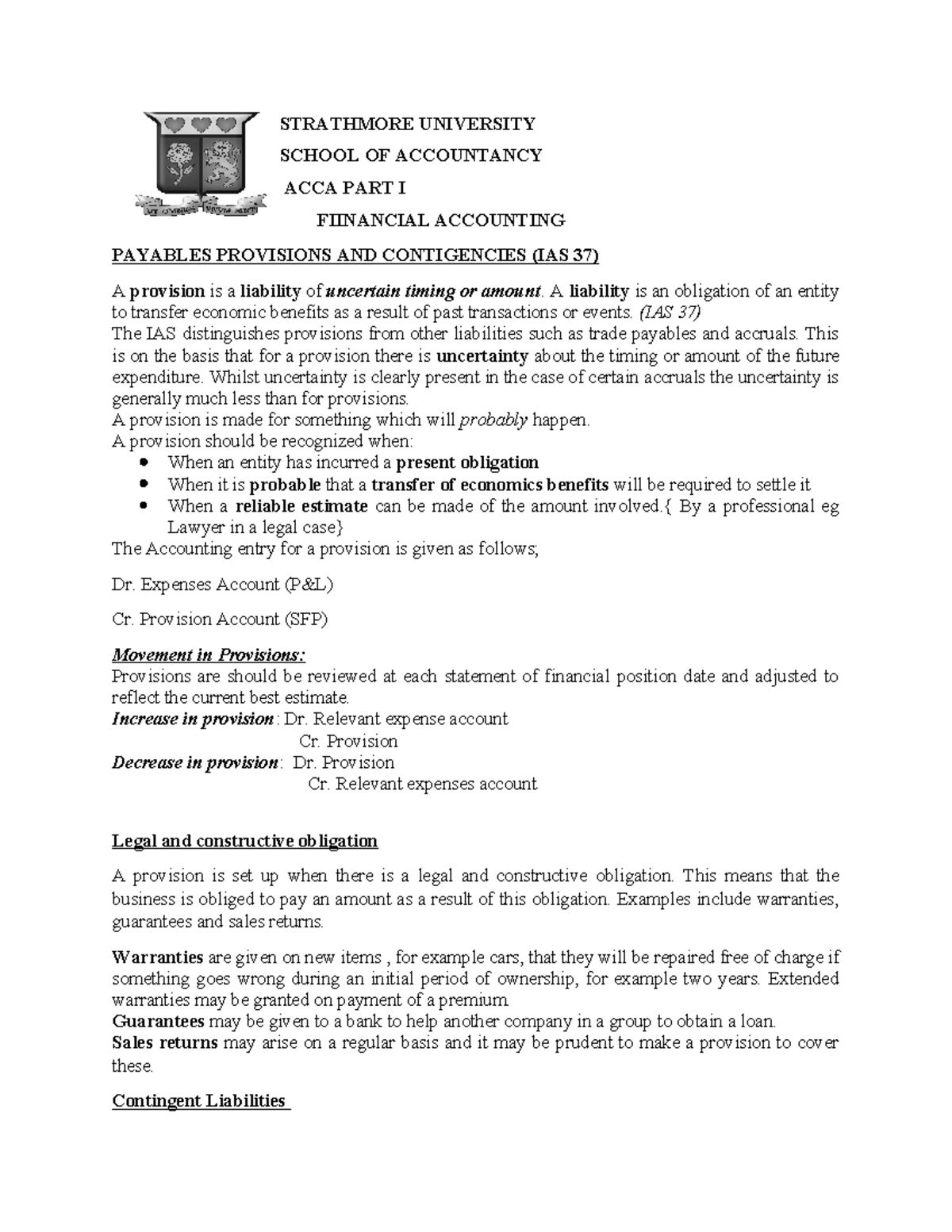 IAS 37 Notes - acca - STRATHMORE UNIVERSITY SCHOOL OF ACCOUNTANCY ACCA ...