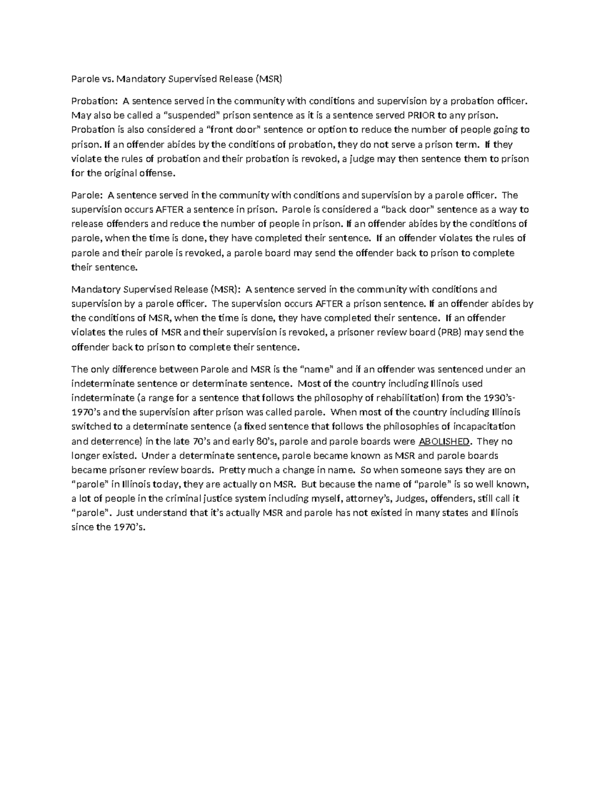 Parole vs mandatory supervised release - Parole vs. Mandatory ...