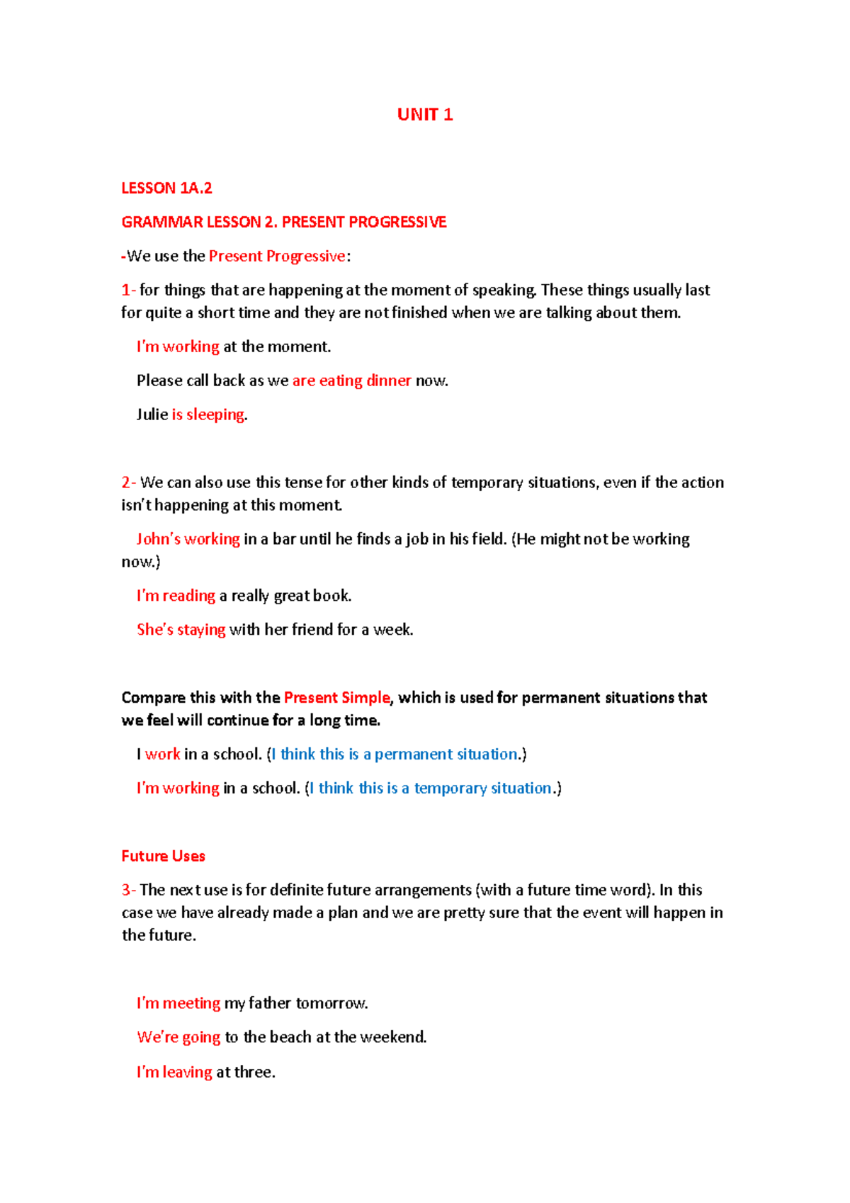 UNIT 1 Lesson 1A.2 Level 9-10 - UNIT 1 LESSON 1A. GRAMMAR LESSON 2 ...