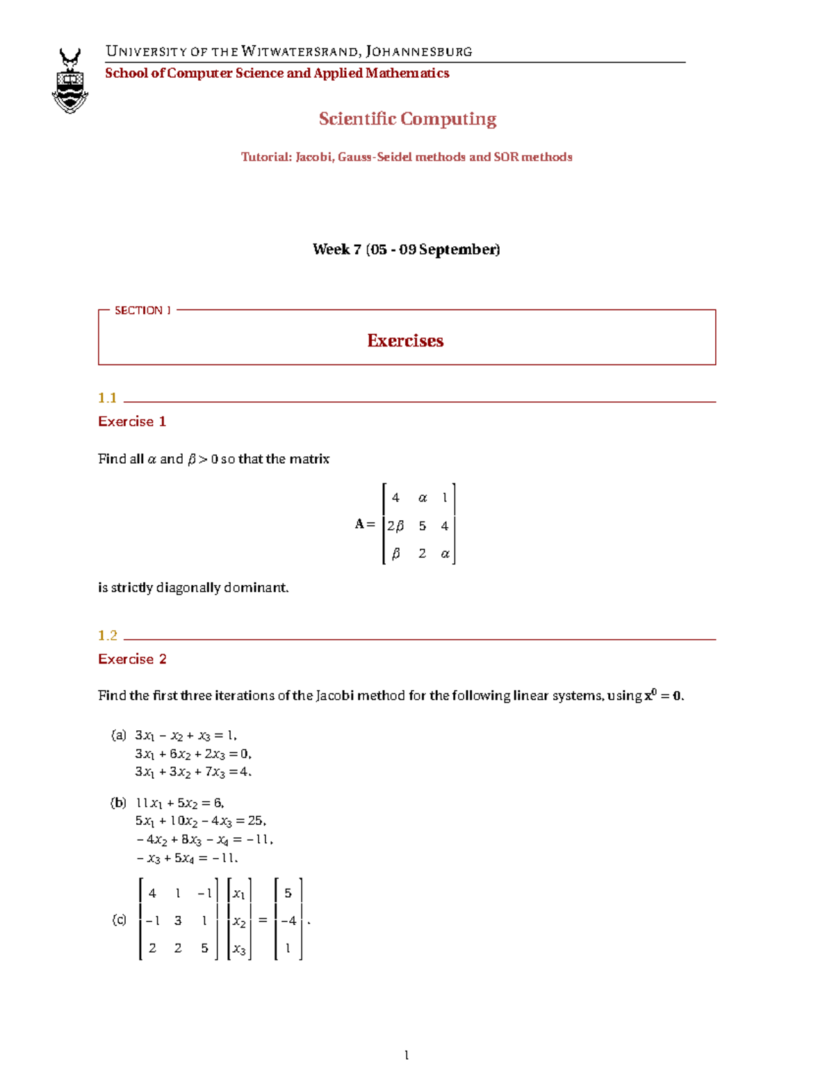 Tutorial week7 - Sc tut - UNIVERSITY OF THE WITWATERSRAND, JOHANNESBURG School of Computer ...