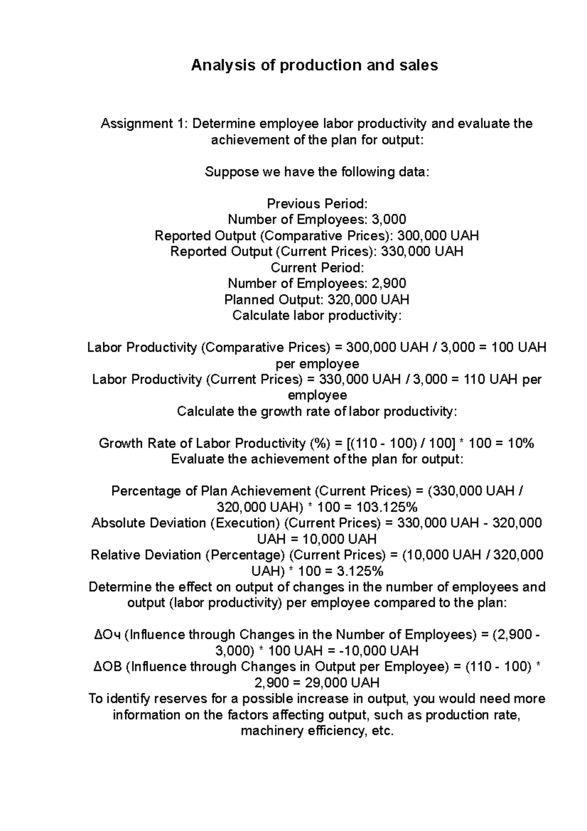 Practise 3 (23) ПНС - Analysis of production and sales Assignment 1 ...