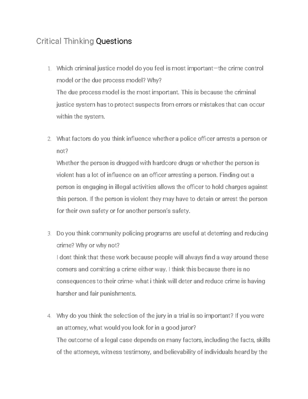 Unit 7 Critical Thinking - Critical Thinking Questions 1. Which ...