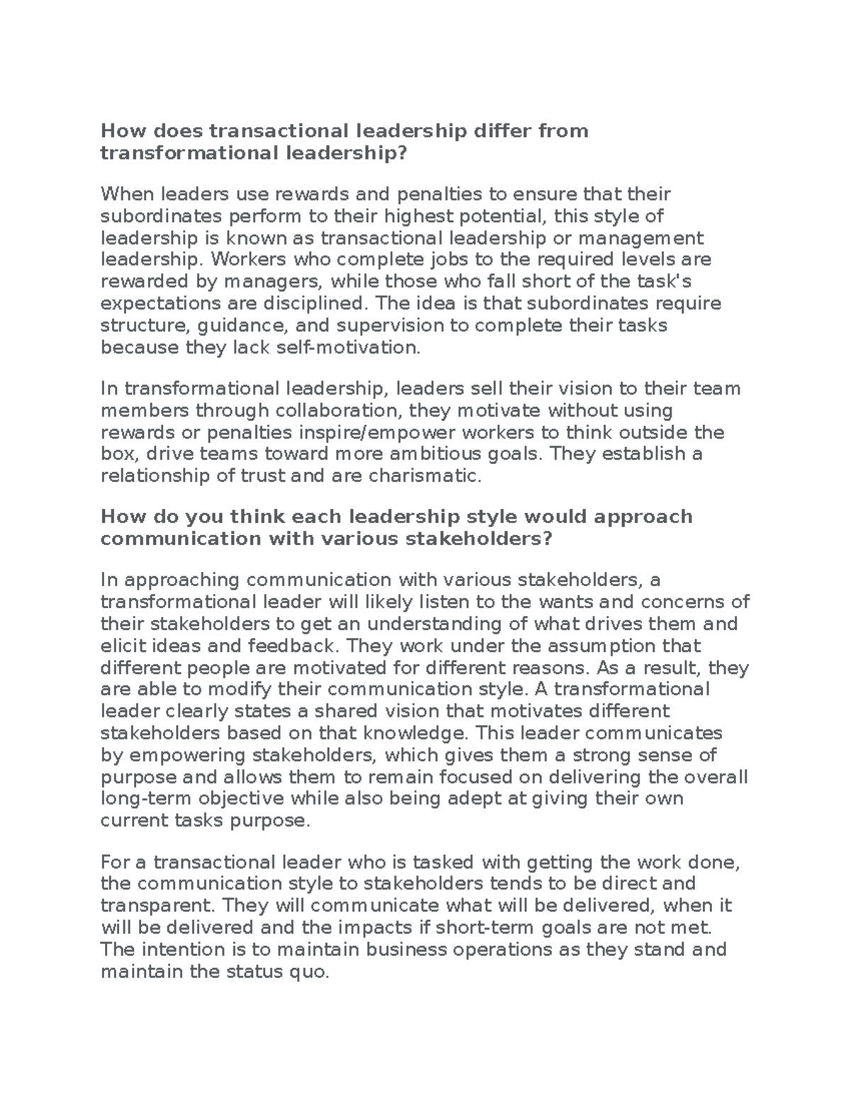 MBA 530 Assignment 2-2 Journal - Transformational Leadership Versus ...