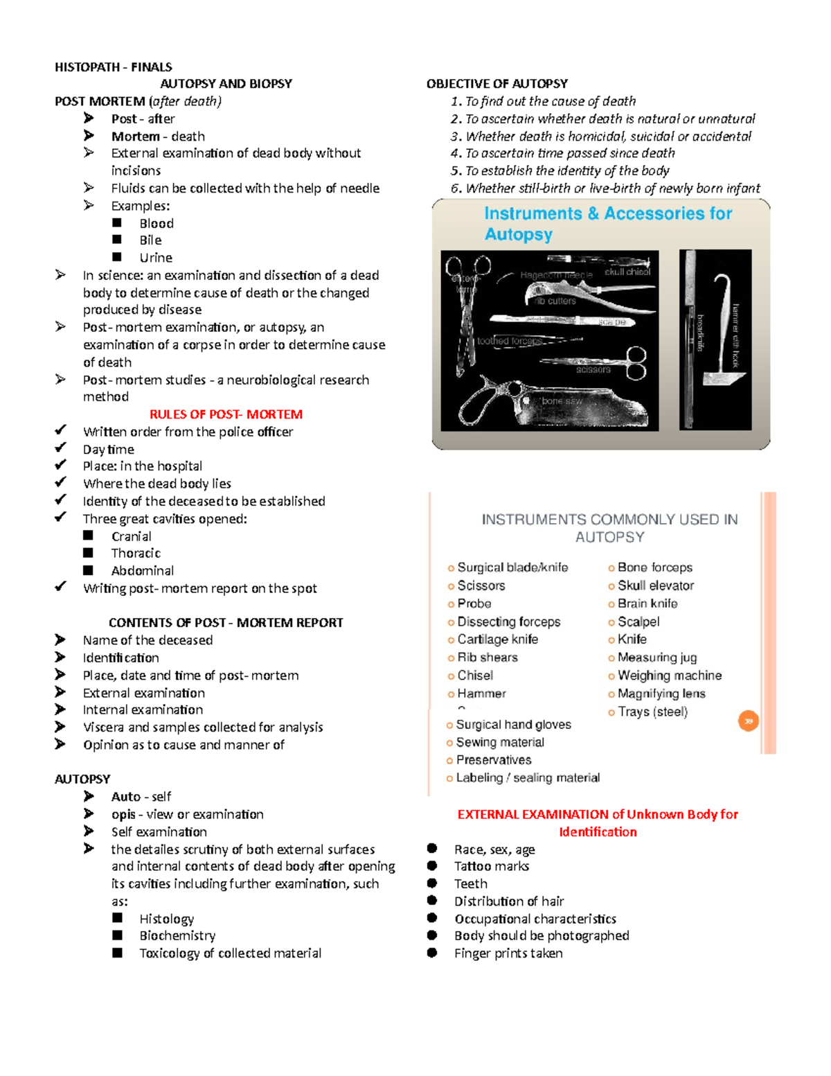 Histopathology - Autopsy and biopsy (outline) - HISTOPATH - FINALS ...