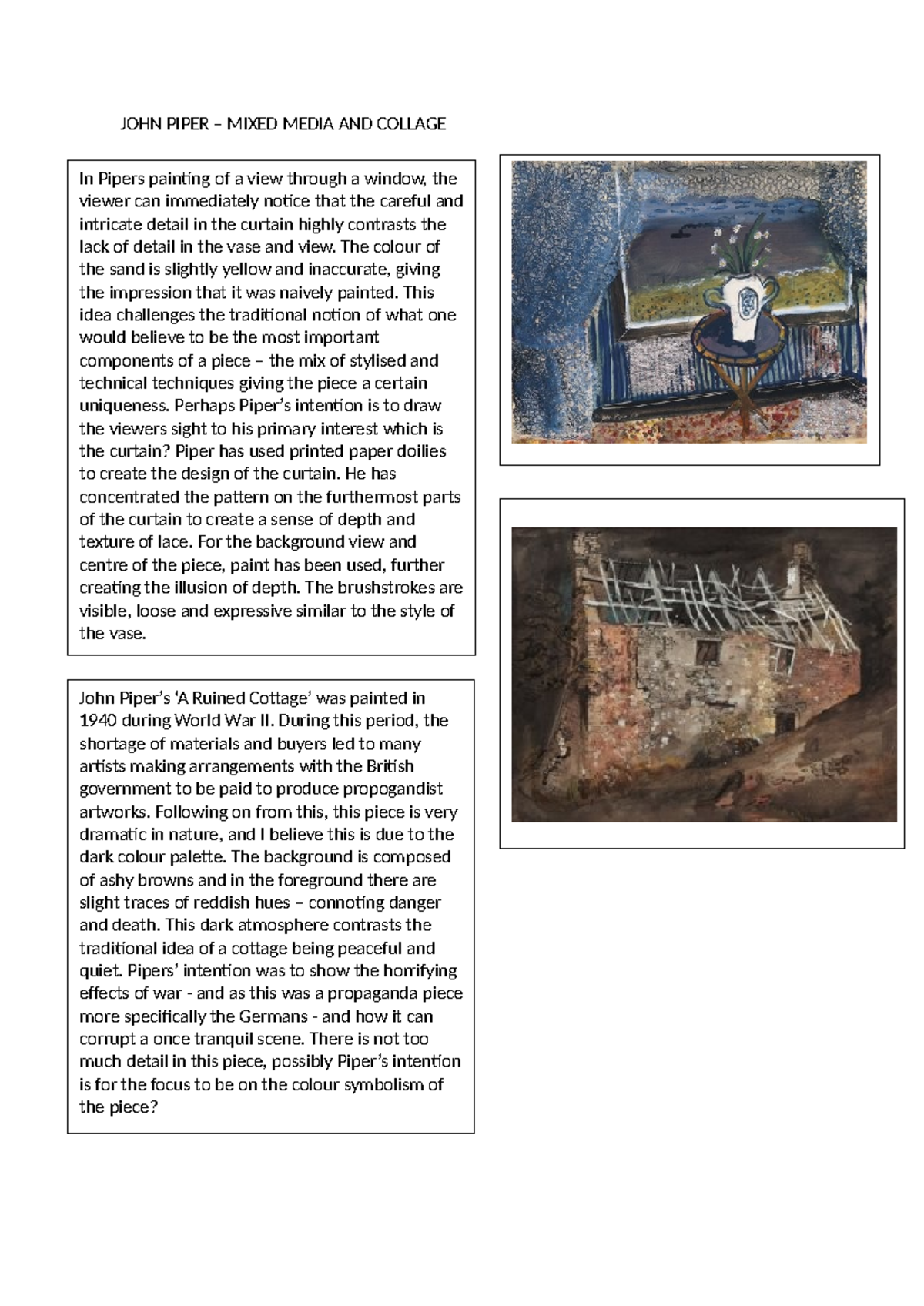 artist research analysis - JOHN PIPER – MIXED MEDIA AND COLLAGE In ...