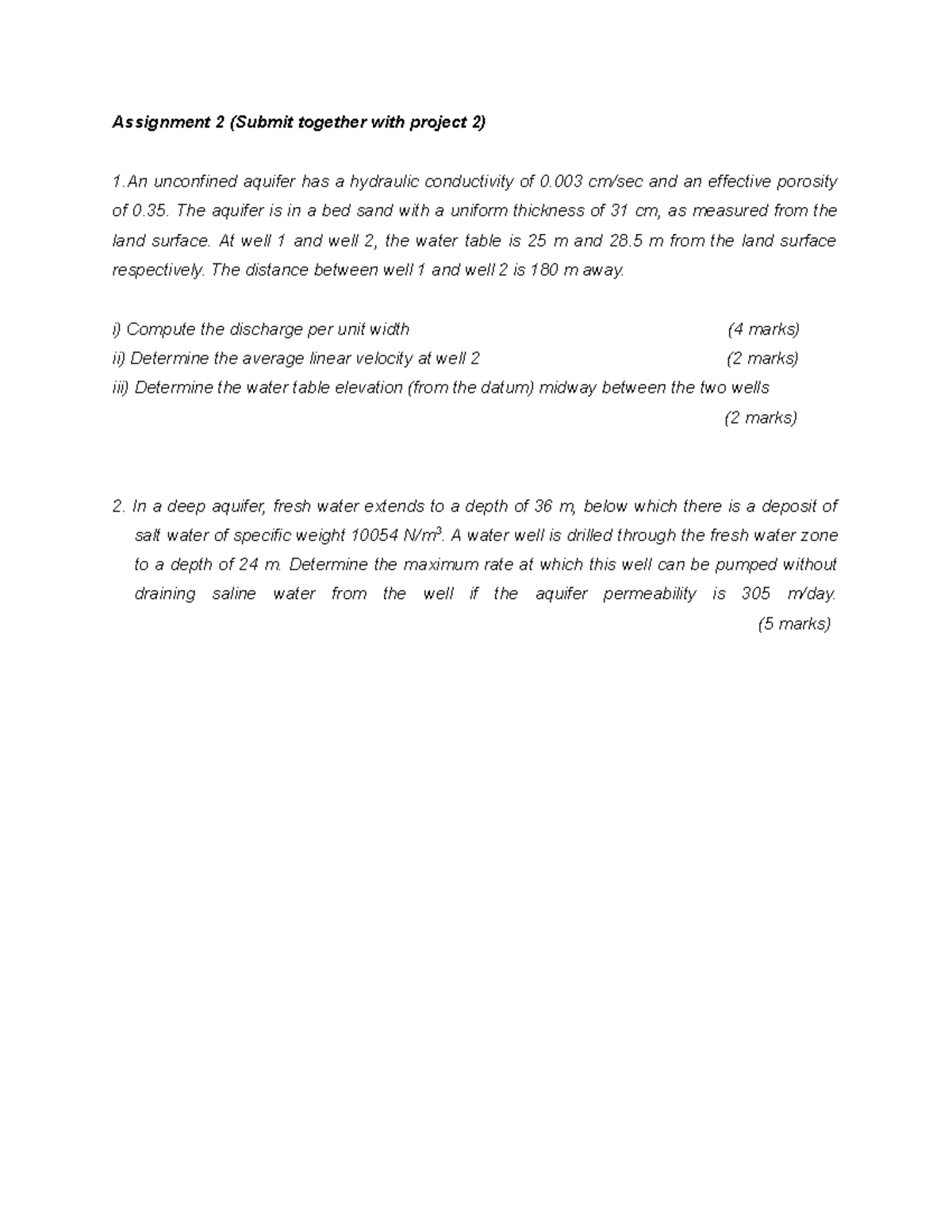 Assignment 2 ecv 4403 - groundwater eng - Assignment 2 (Submit together ...