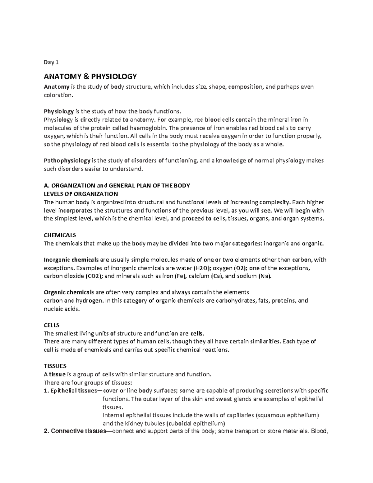 W1 -1 Module - ANATOMY - Day 1 ANATOMY & PHYSIOLOGY Anatomy is the ...