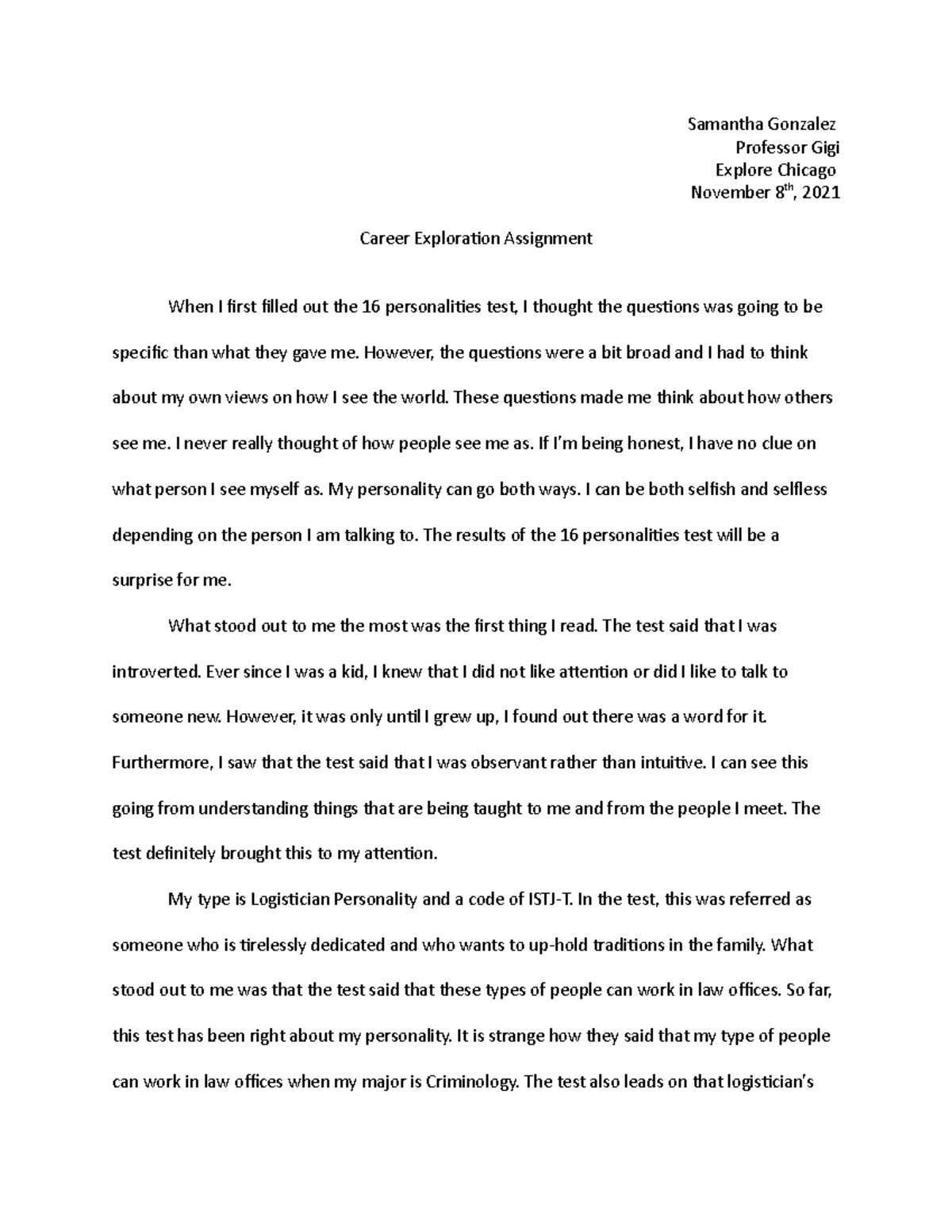 Career Exploration Assignment - Samantha GonzalezProfessor Gigi Explore ...