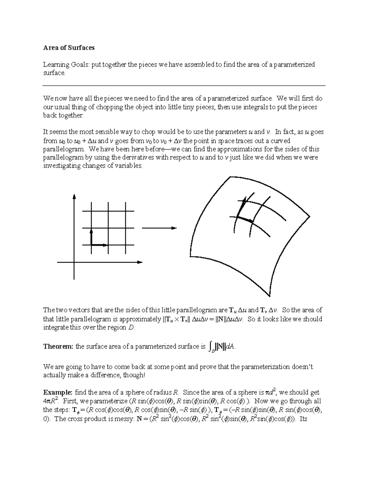 Notes 59- Surface Area - Area of Surfaces Learning Goals: put together ...