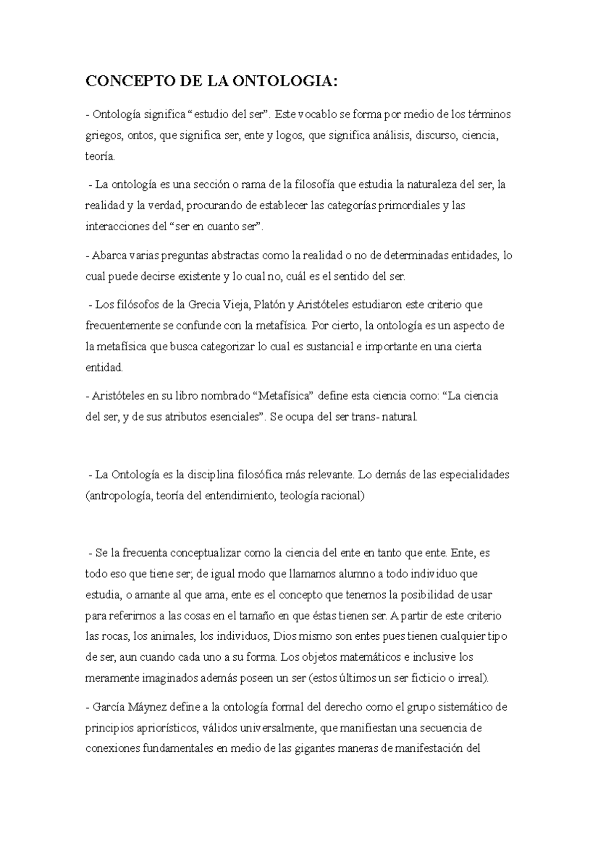 Ontologia - filosofia - CONCEPTO DE LA ONTOLOGIA: Ontología significa ...