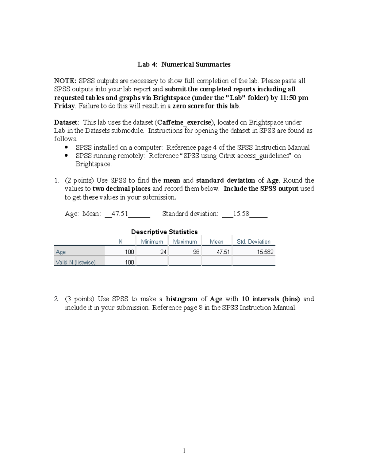 Lab 4 Numerical Summaries Final Lab 4 Numerical Summaries Note Spss