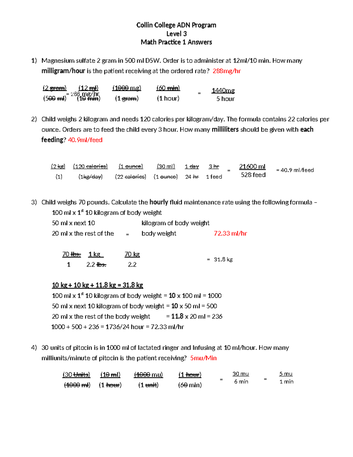 Math Practice Answers Set 1 - Level 3 - Level 3 Math Practice 1 Answers ...