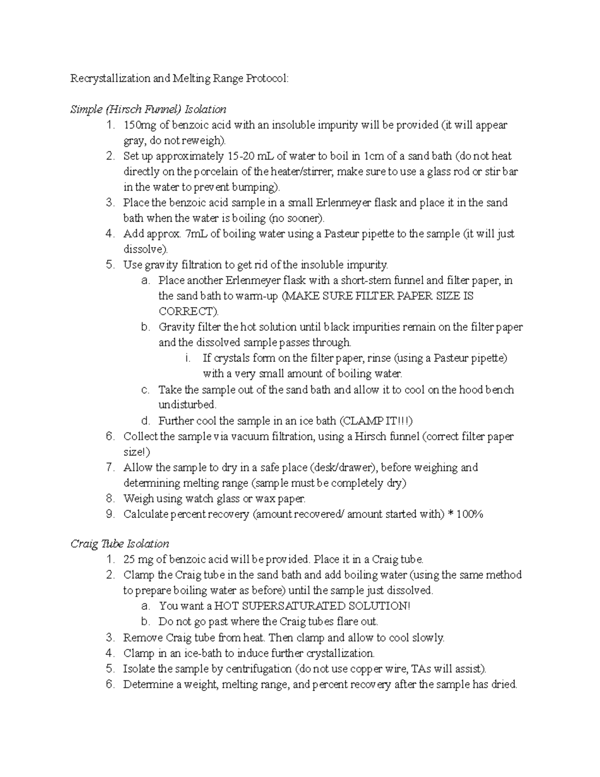 Recrystallization Protocol - Recrystallization and Melting Range ...