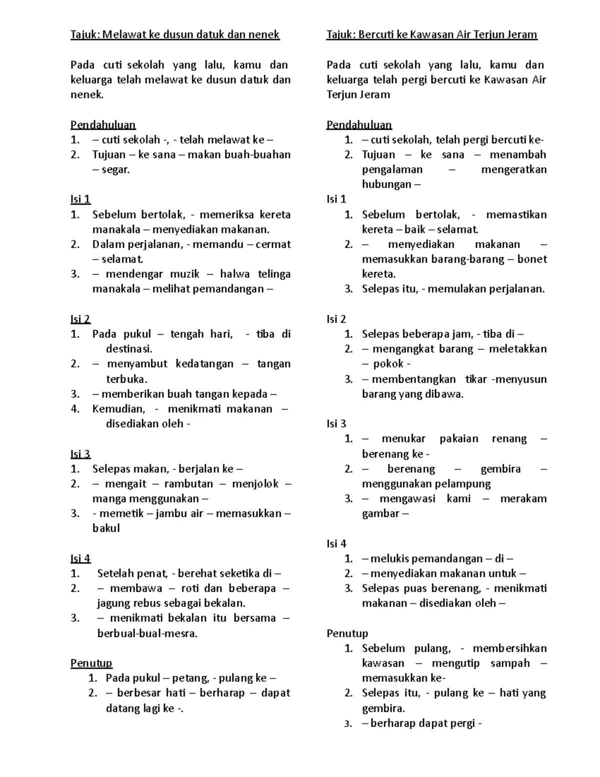 Karangan KE Dusun Datuk - Tajuk: Melawat ke dusun datuk dan nenek Pada ...