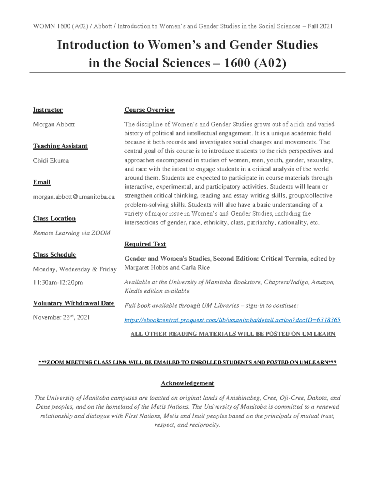 Abbott - WOMN 1600 A02 Fall 2021 - WOMN 1600 (A02) / Abbott ...