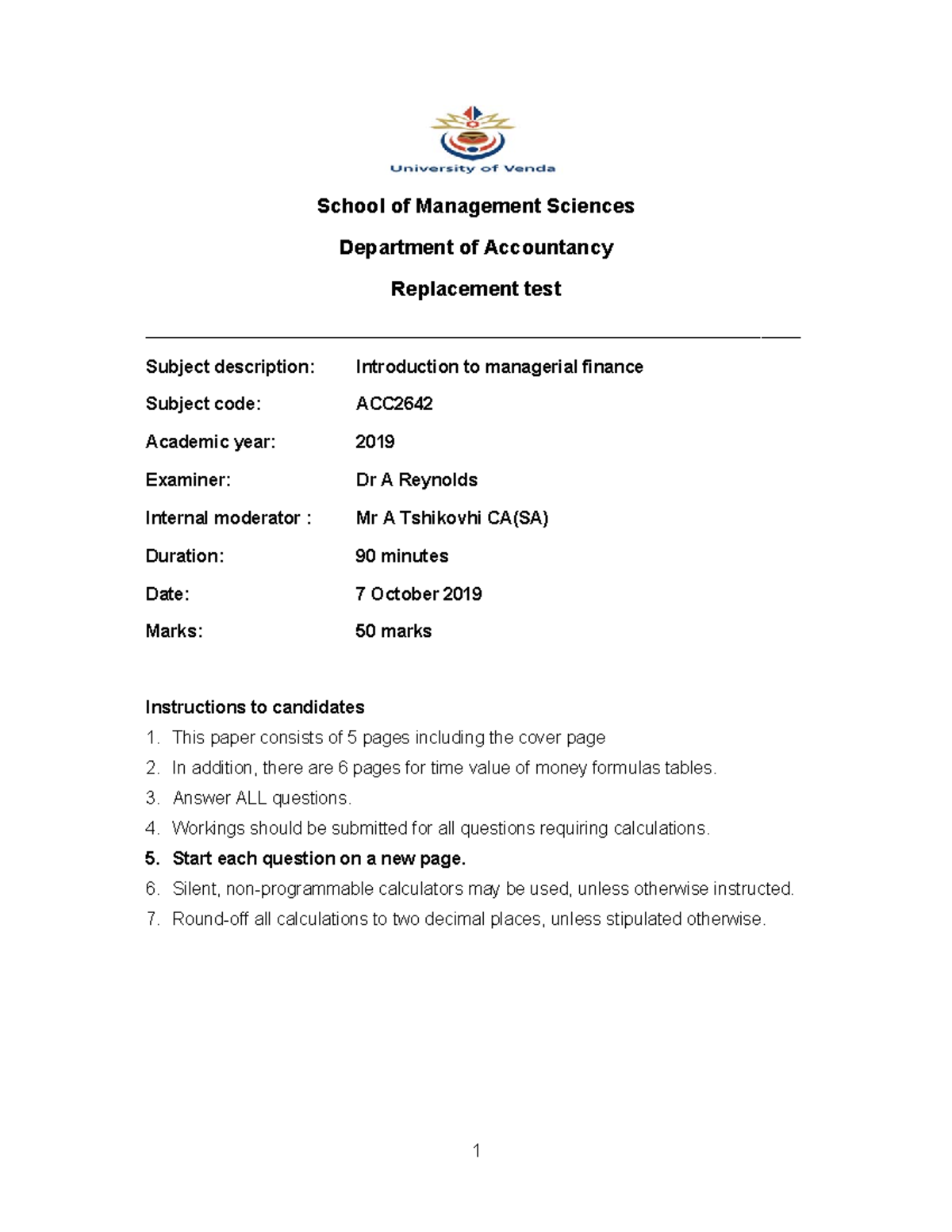 2019 Test 3 - NOTES FOR SELF STUDY - School of Management Sciences ...