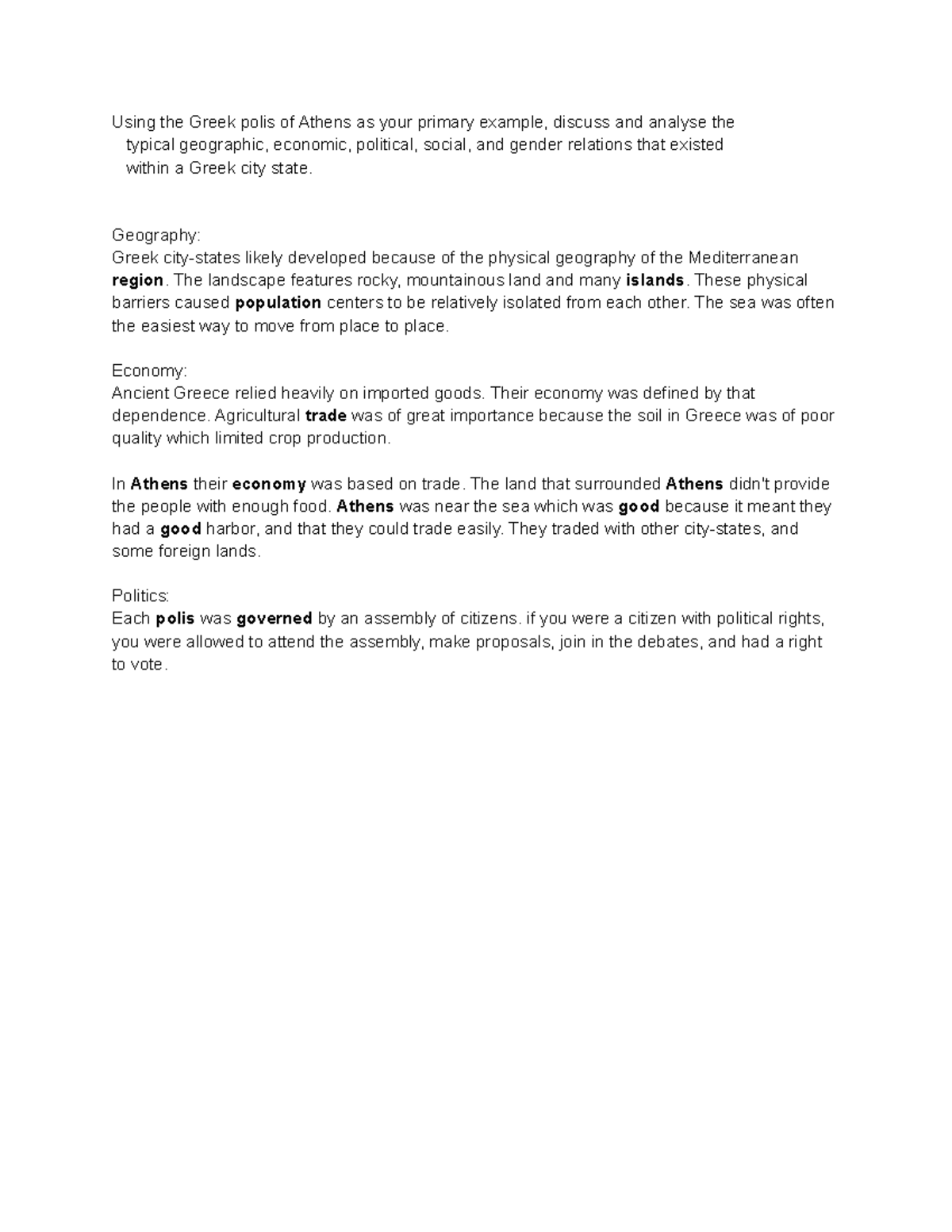 Essay 3 Notes - Using the Greek polis of Athens as your primary example ...