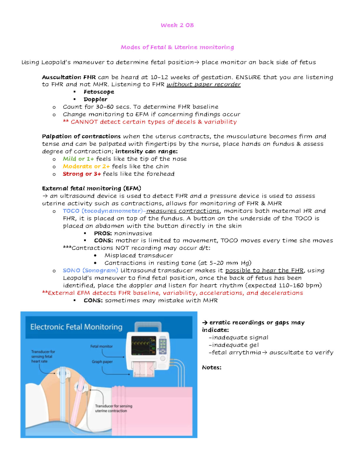 Week 2 OB- FHR and Intrapartum - Week 2 OB Modes of Fetal & Uterine ...