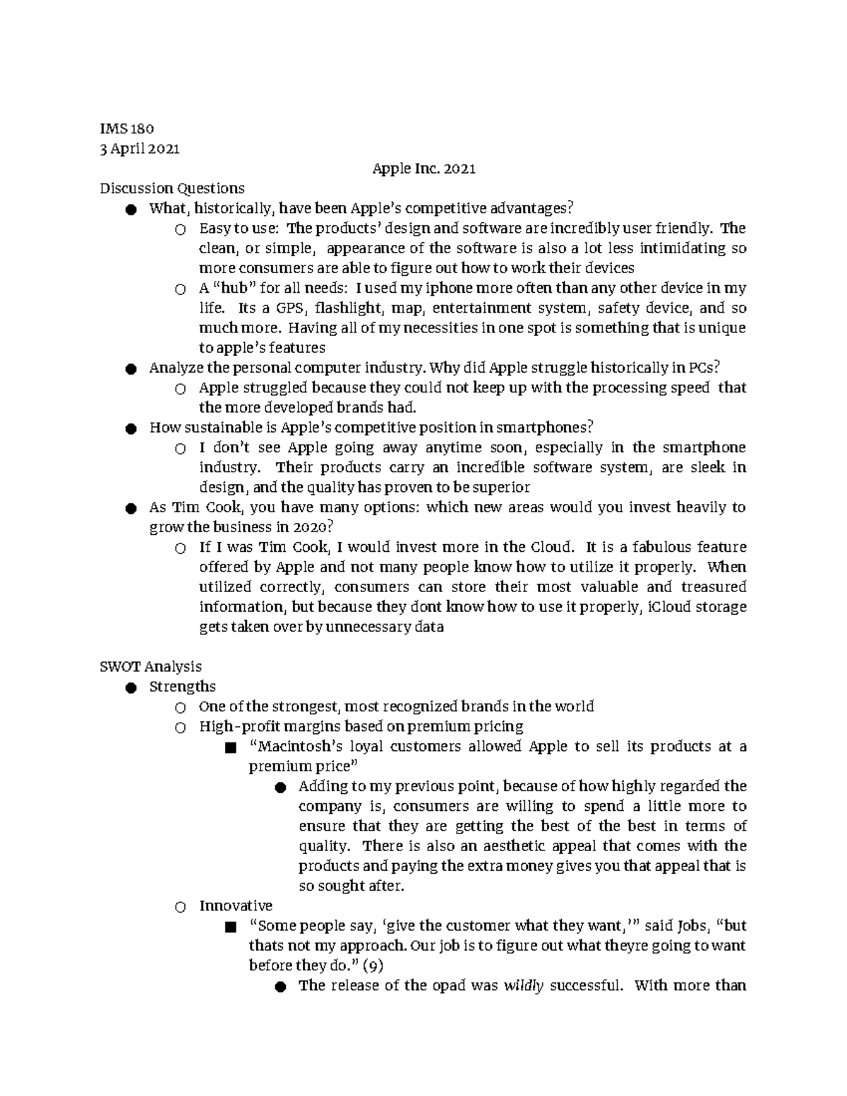 Apple Inc 2021 - Grade: A - IMS 180 3 April 2021 Apple Inc. 2021 ...