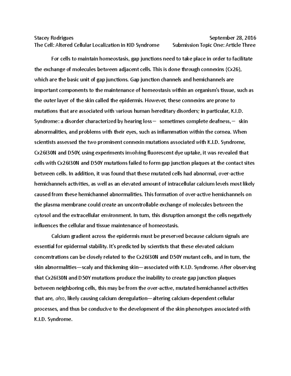 Submission Topic One Article Three - This is done through connexins ...