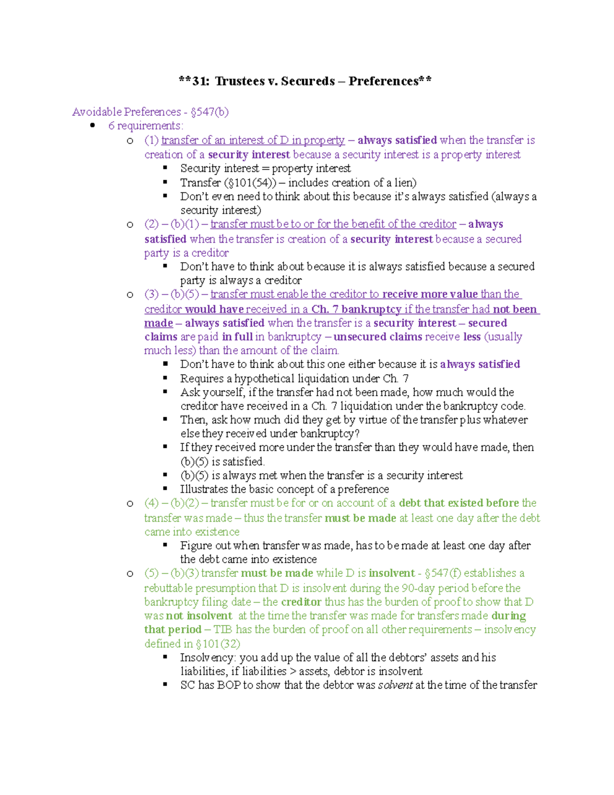 Assignment 31 - 31: Trustees v. Secureds – Preferences Avoidable ...