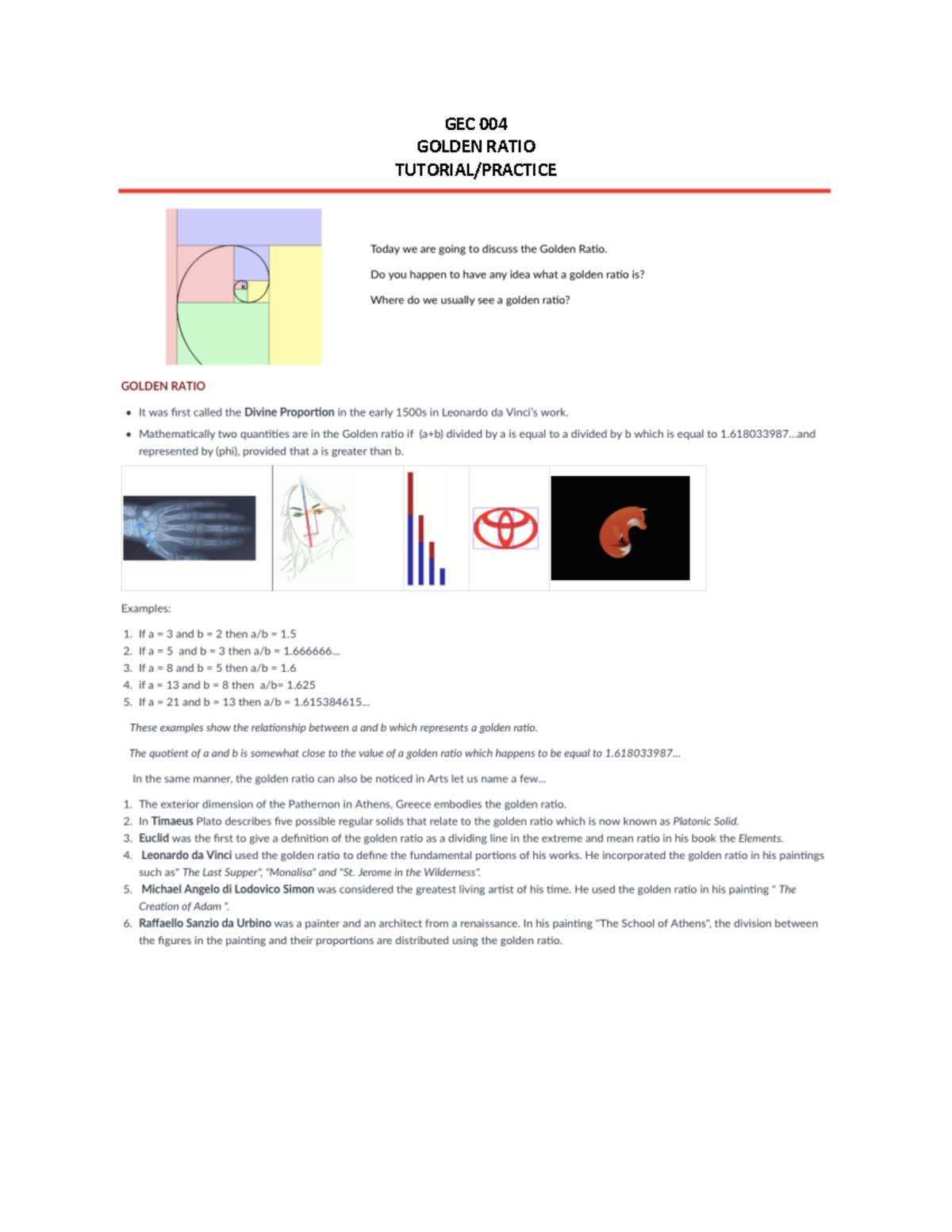 GEC 004. Golden Ratio - Mathematics In The Modern World - GEC 004 ...