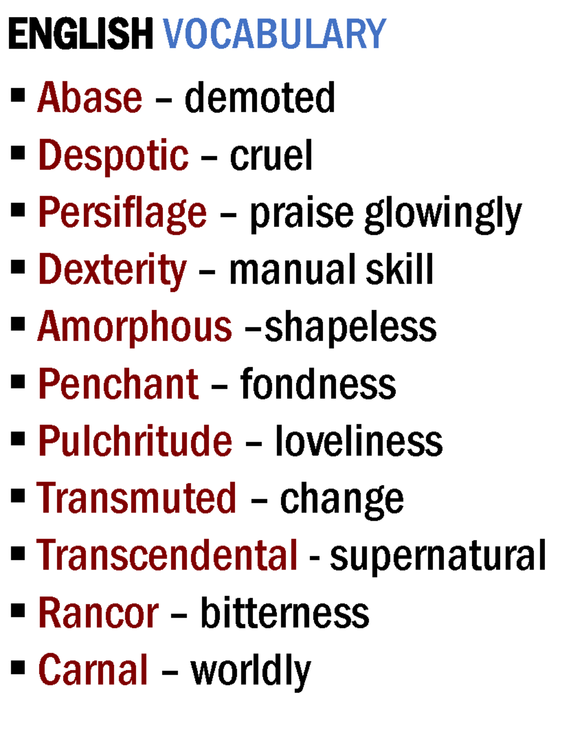 LET Review English Handouts Bullets - ENGLISH VOCABULARY Abase ...
