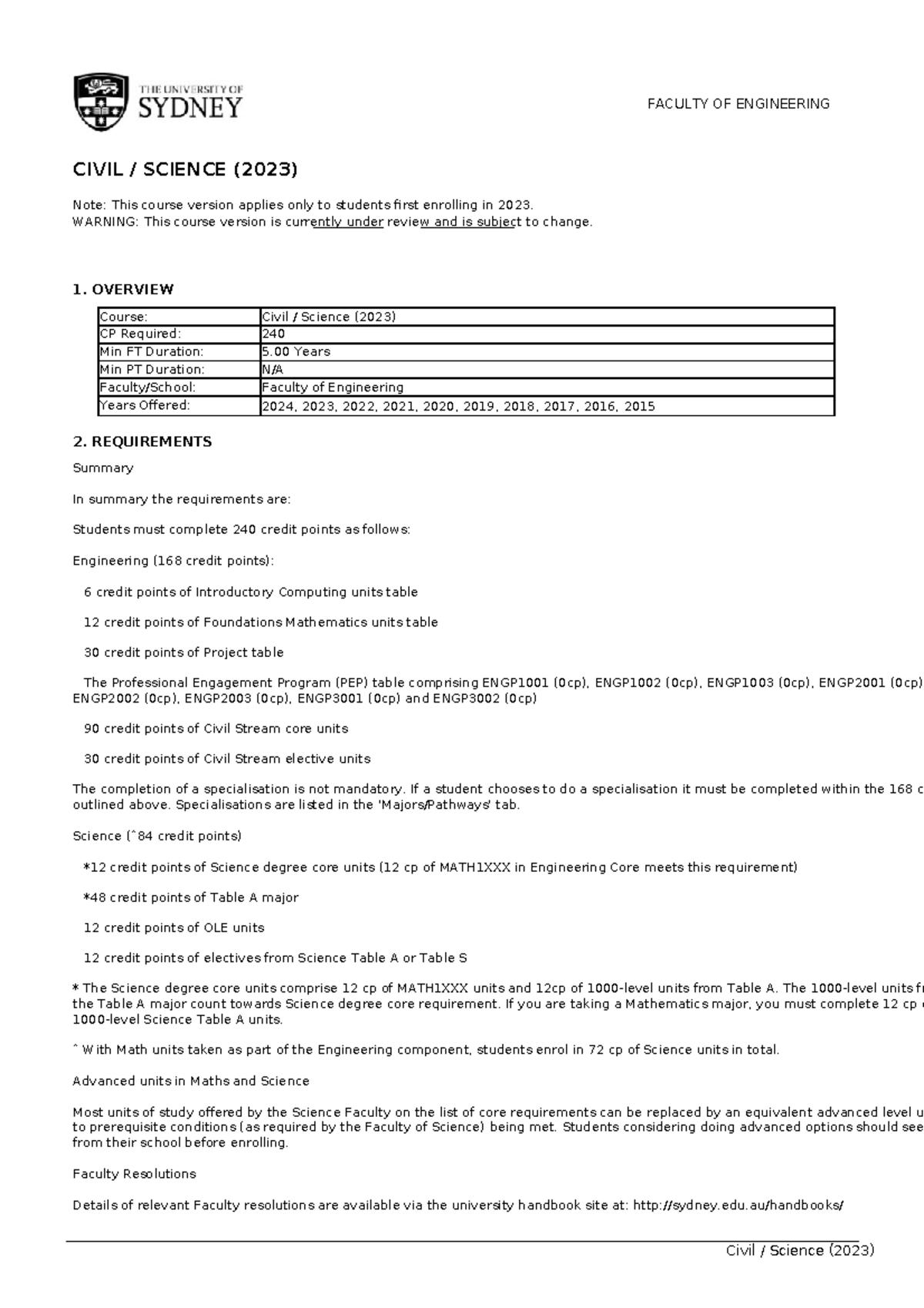 Civil Science 2023 - FACULTY OF ENGINEERING CIVIL / SCIENCE (2023) Note ...