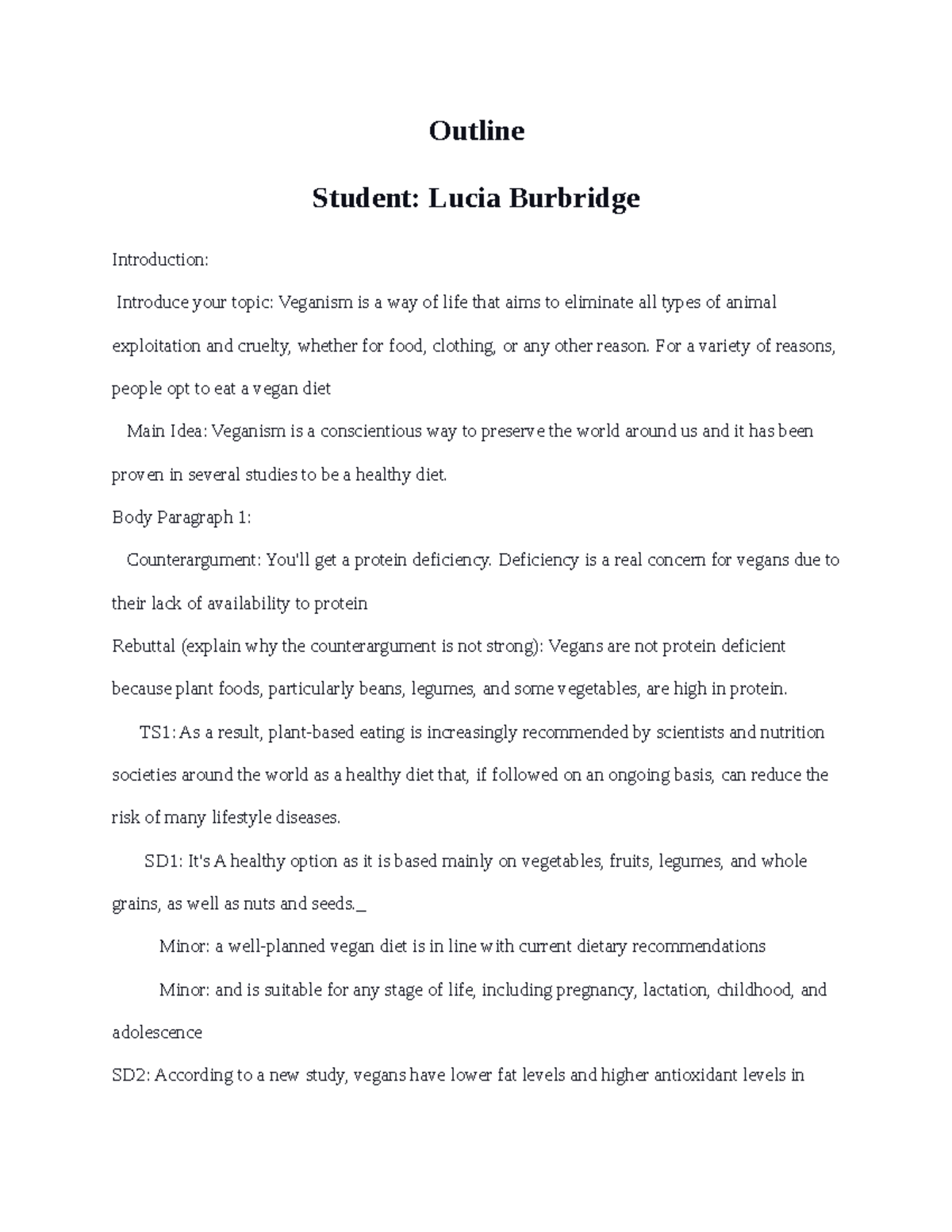 Persuasive Speech Outline - Outline Student: Lucia Burbridge ...