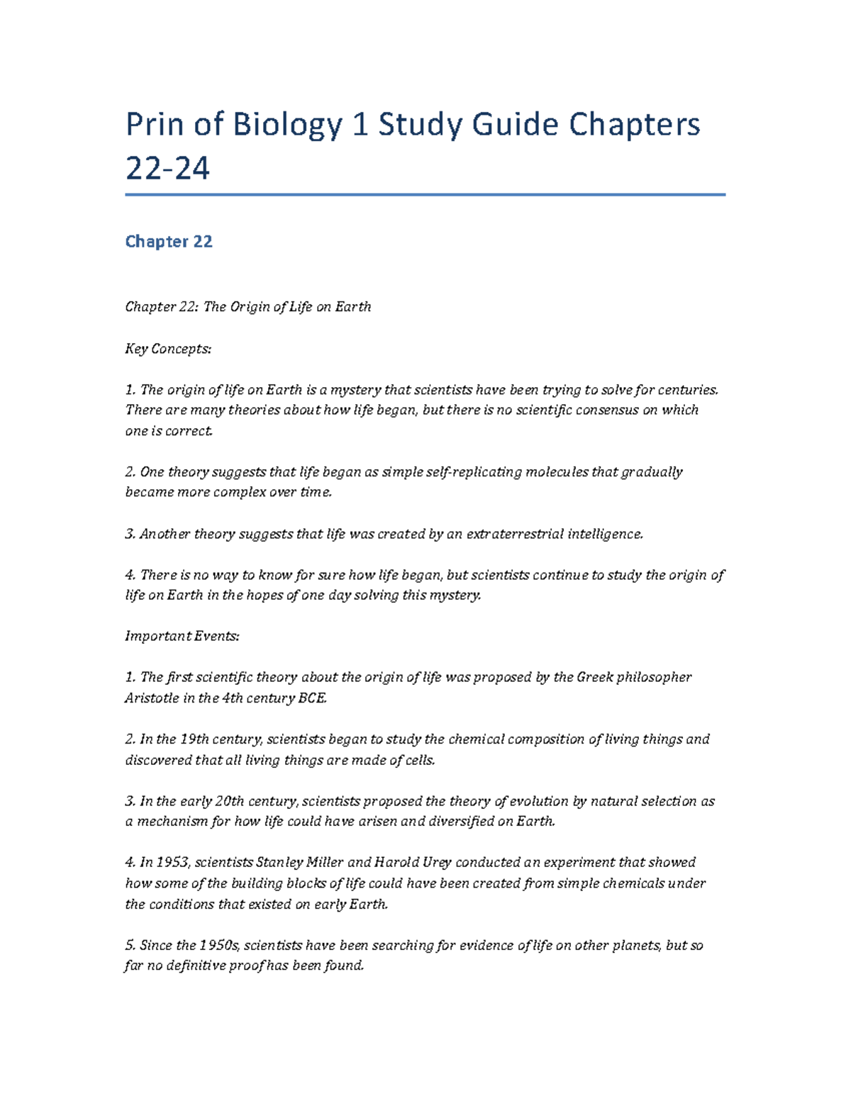 Prin of Biology 1 Study Guide Chapters 22-24 - Prin of Biology 1 Study ...