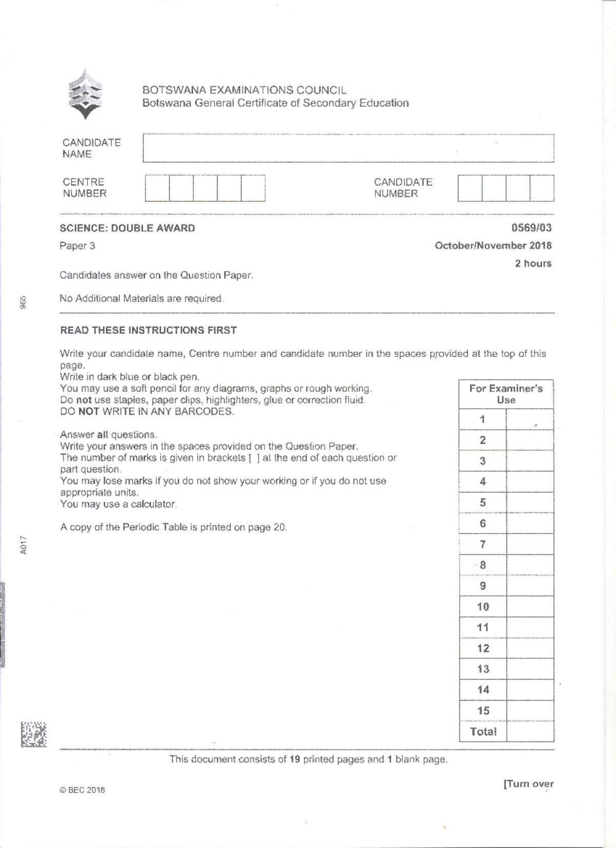 SDA-3-2018 - SDA question past paper - BOTSWANA EXAMINATIONS COUNCIL ...