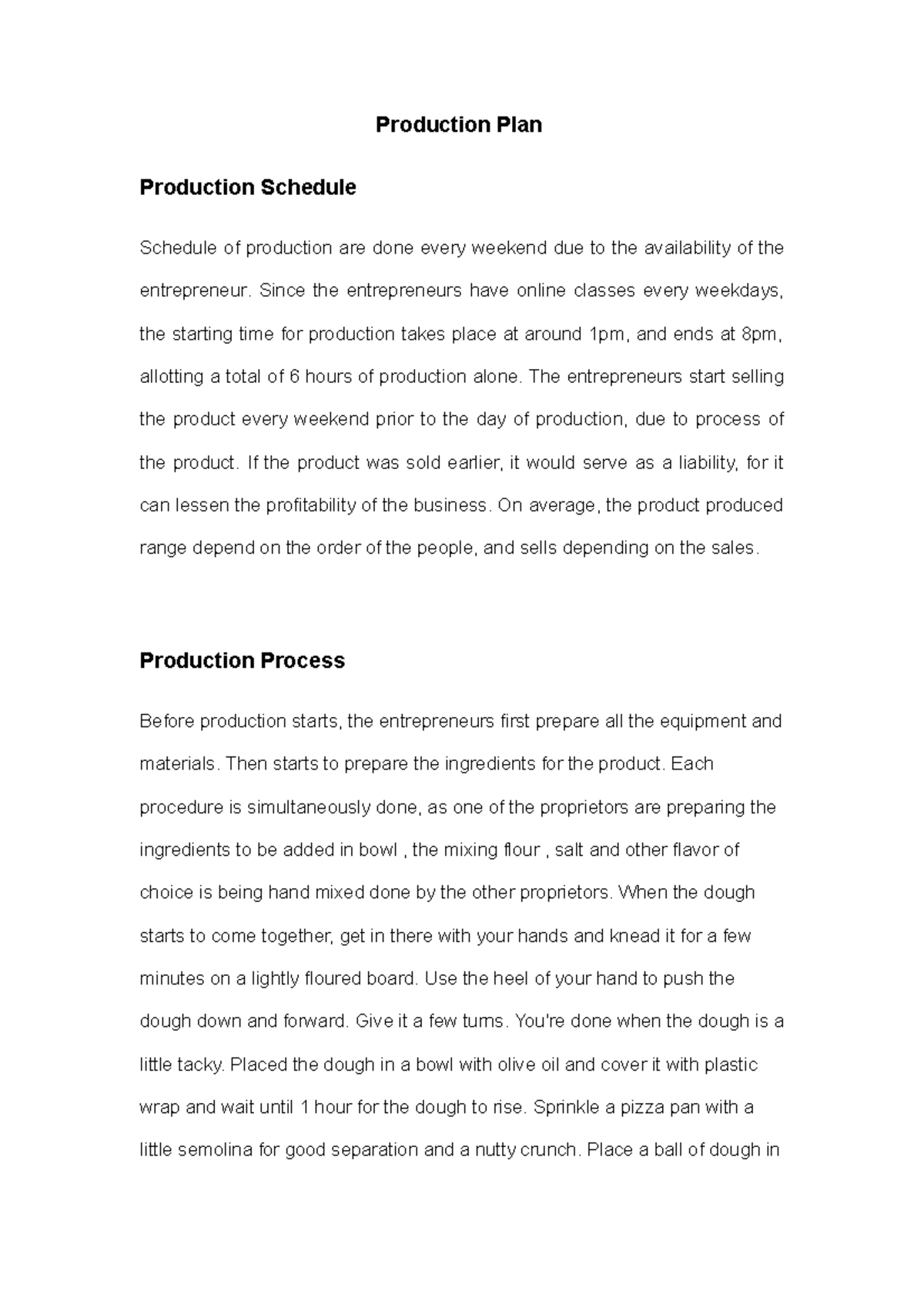 Production-PLAN - Production plan - Production Plan Production Schedule ...