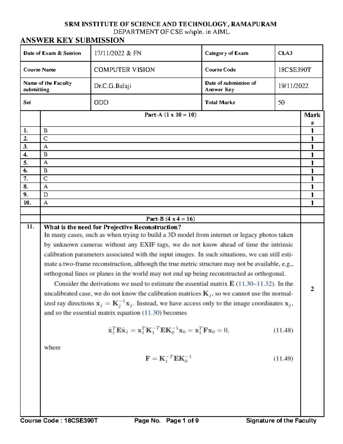 Cv Ct3 Answer Key Note Srm Institute Of Science And Technology Ramapuram Department Of Cse