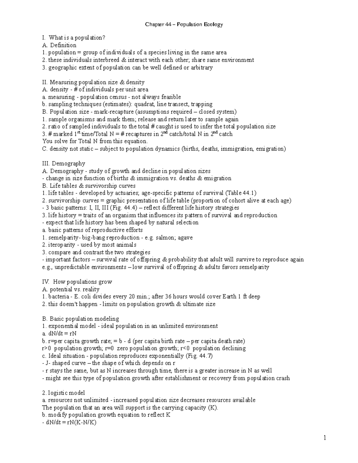 Chapter 44 2019 - Grover Brown - Chapter 44 Population Ecology I. What ...