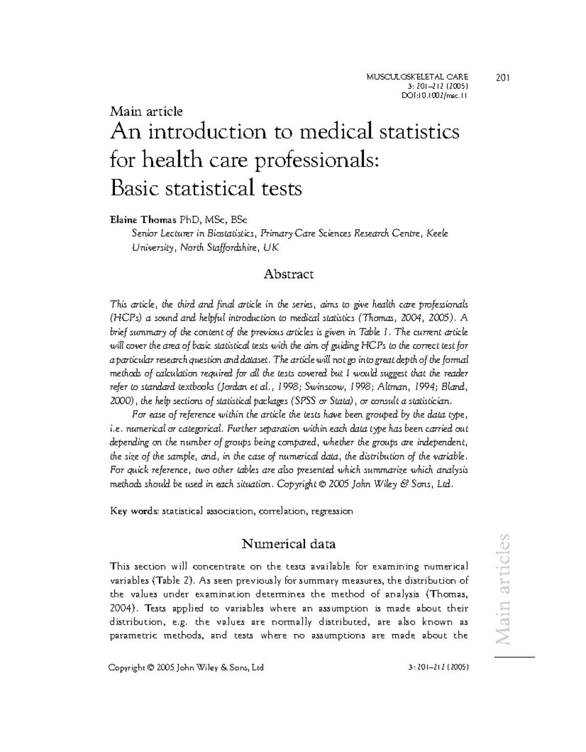 Basics of Biomedical Statistics - Main article An introduction to ...