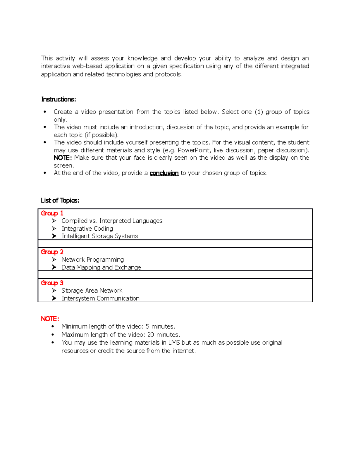 This activity will assess your knowledge and develop your ability to ...