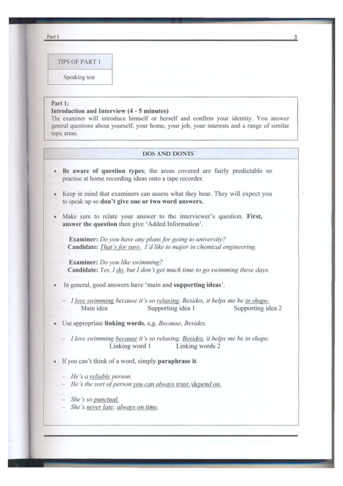 Ielts Speaking Part 1 - ParI I TIPS OF PART I Speaking test Part 1 ...