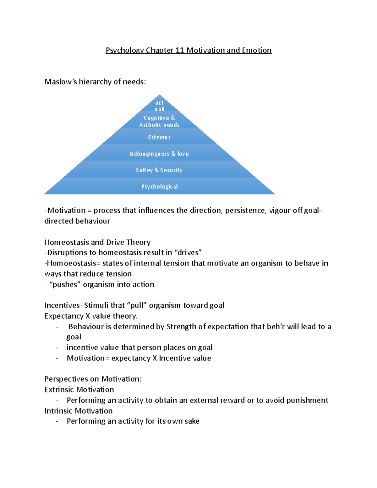 Psychology Chapter 11 Motivation and Emotion - Psychology Chapter 11 ...