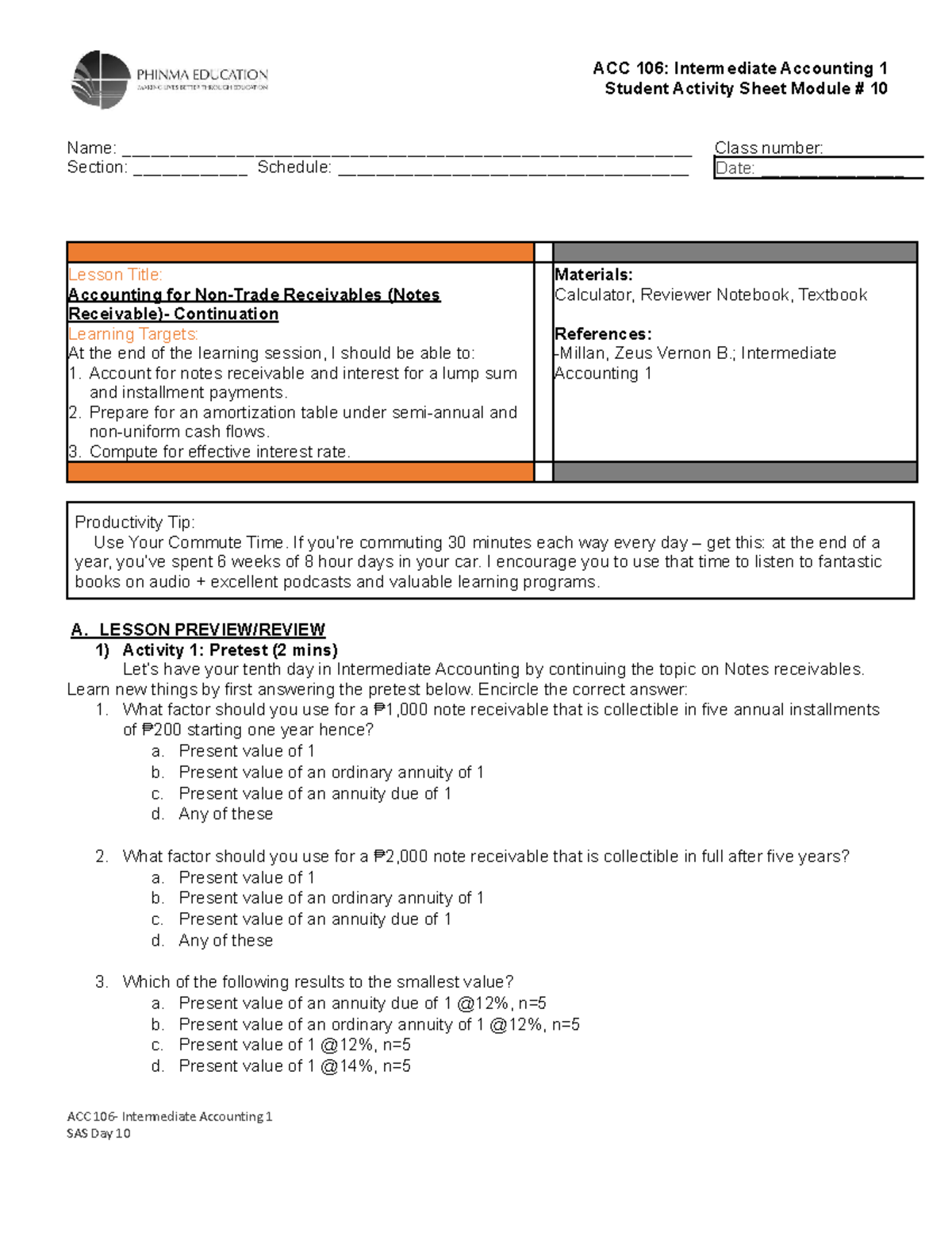 ACC 106 SAS 10 - ACC 106 module 10 - Student Activity Sheet Module # 10 ...