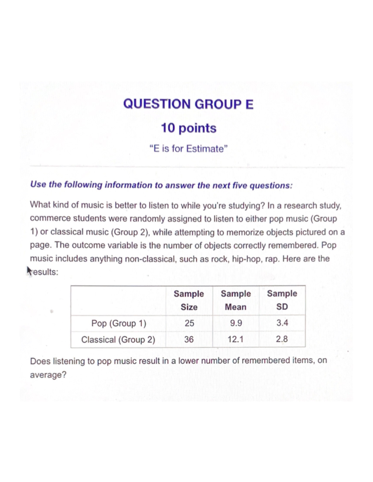 Question Group E - midterm - STAB22 - Studocu