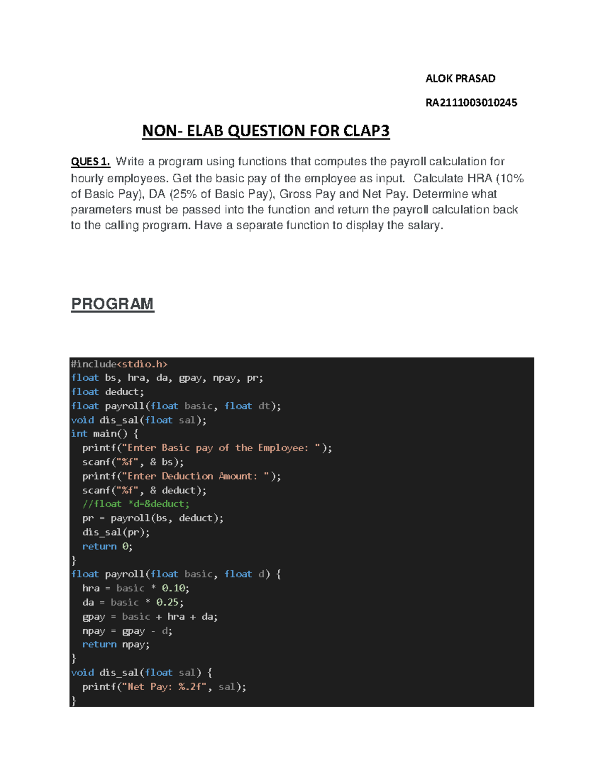 PPS Non- ELab ques for CLAP3 - ALOK PRASAD RA NON- ELAB QUESTION FOR CLAP QUES 1. Write a ...