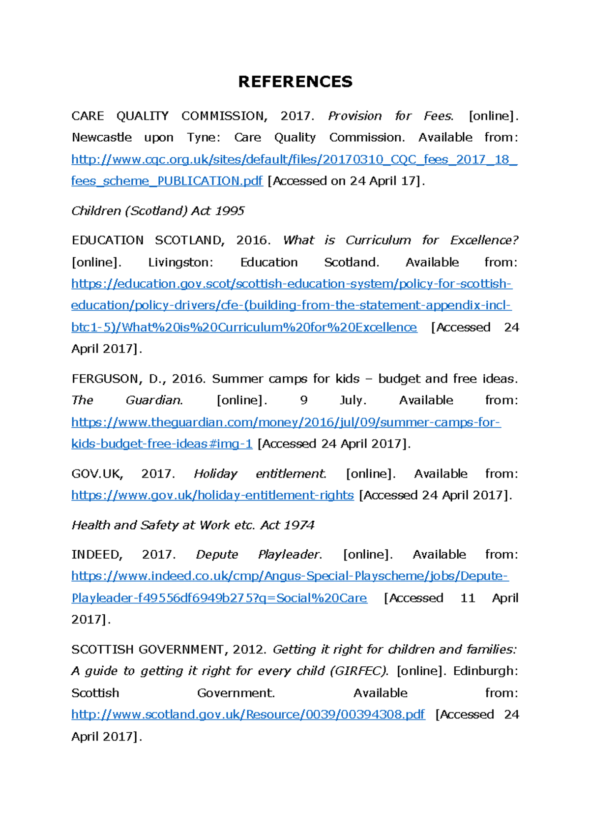 References - REFERENCES CARE QUALITY Newcastle COMMISSION, upon Tyne ...