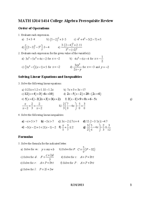 MATH 1332 Prerequisite Review - 1 Prerequisite Review MATH 1332 ...