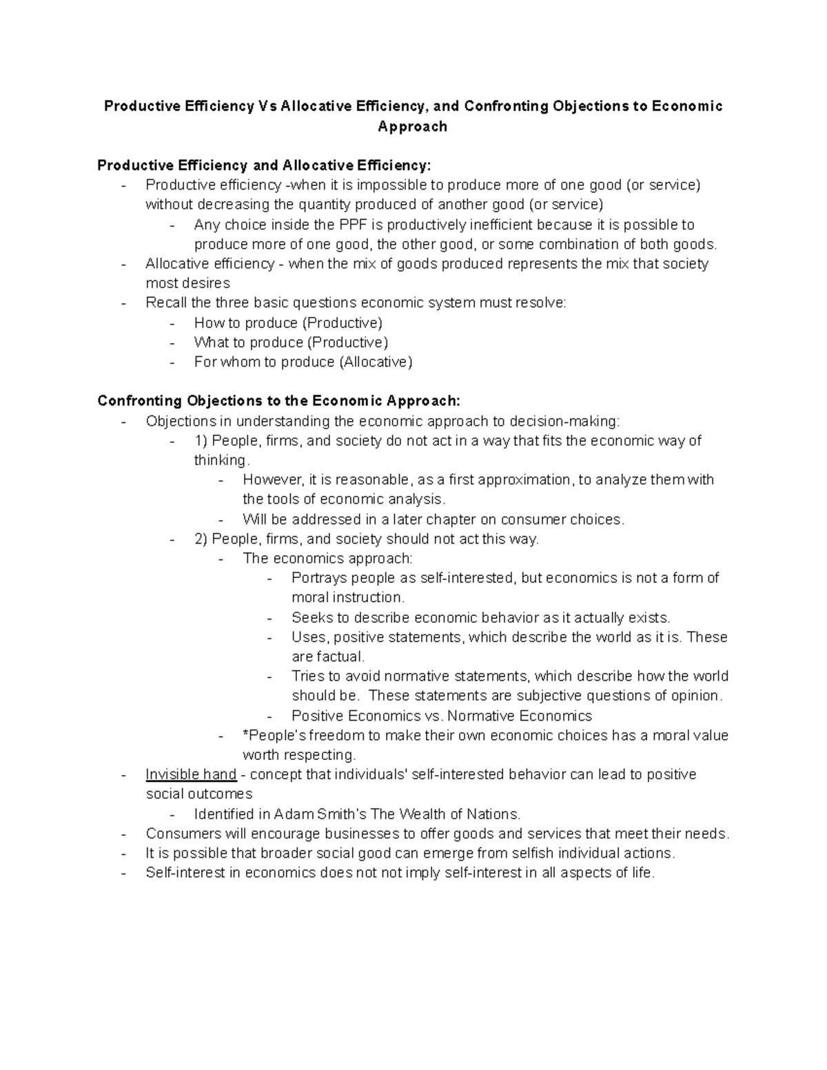 Productive Efficiency Vs Allocative Efficiency, and Confronting ...