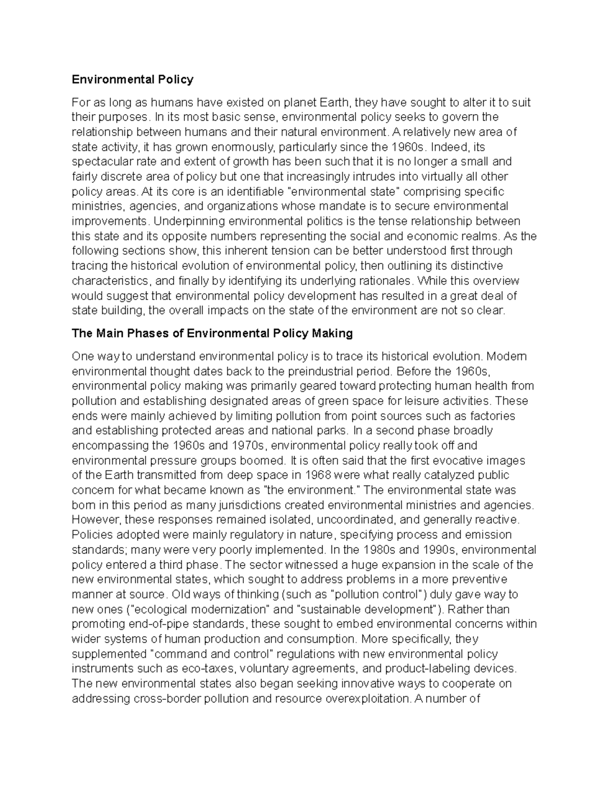 Environmental Policy - In its most basic sense, environmental policy ...