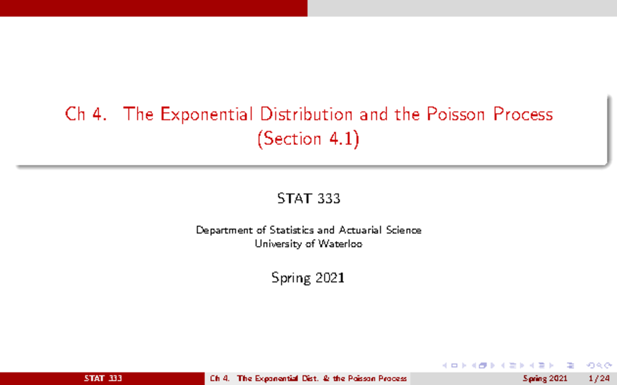 Chapter 4-1 Stat333 Lecture Notes - Ch 4. The Exponential Distribution ...