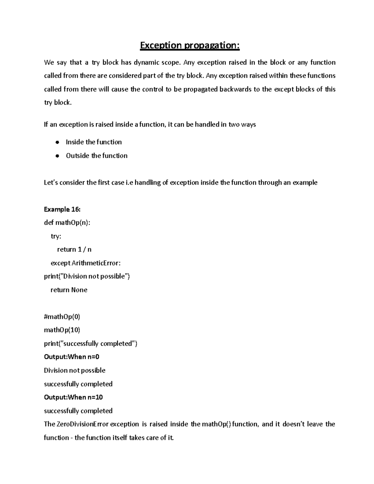 Exception Propagation Unit 5 Exception Propagation We Say That A Try