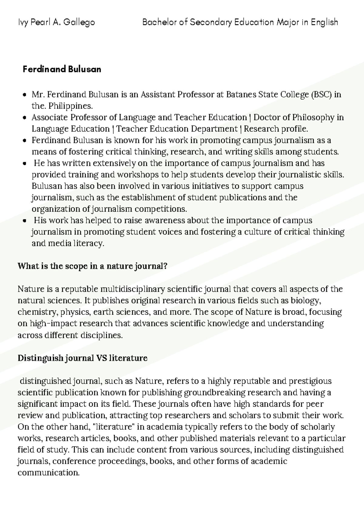 social literacy - Mr. Ferdinand Bulusan is an Assistant Professor at ...