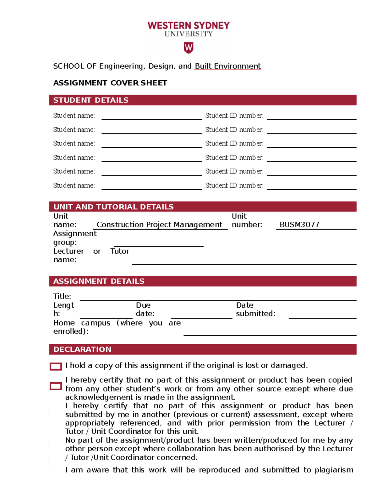 BUSM3077 Sample PMP - SCHOOL OF Engineering, Design, and Built ...