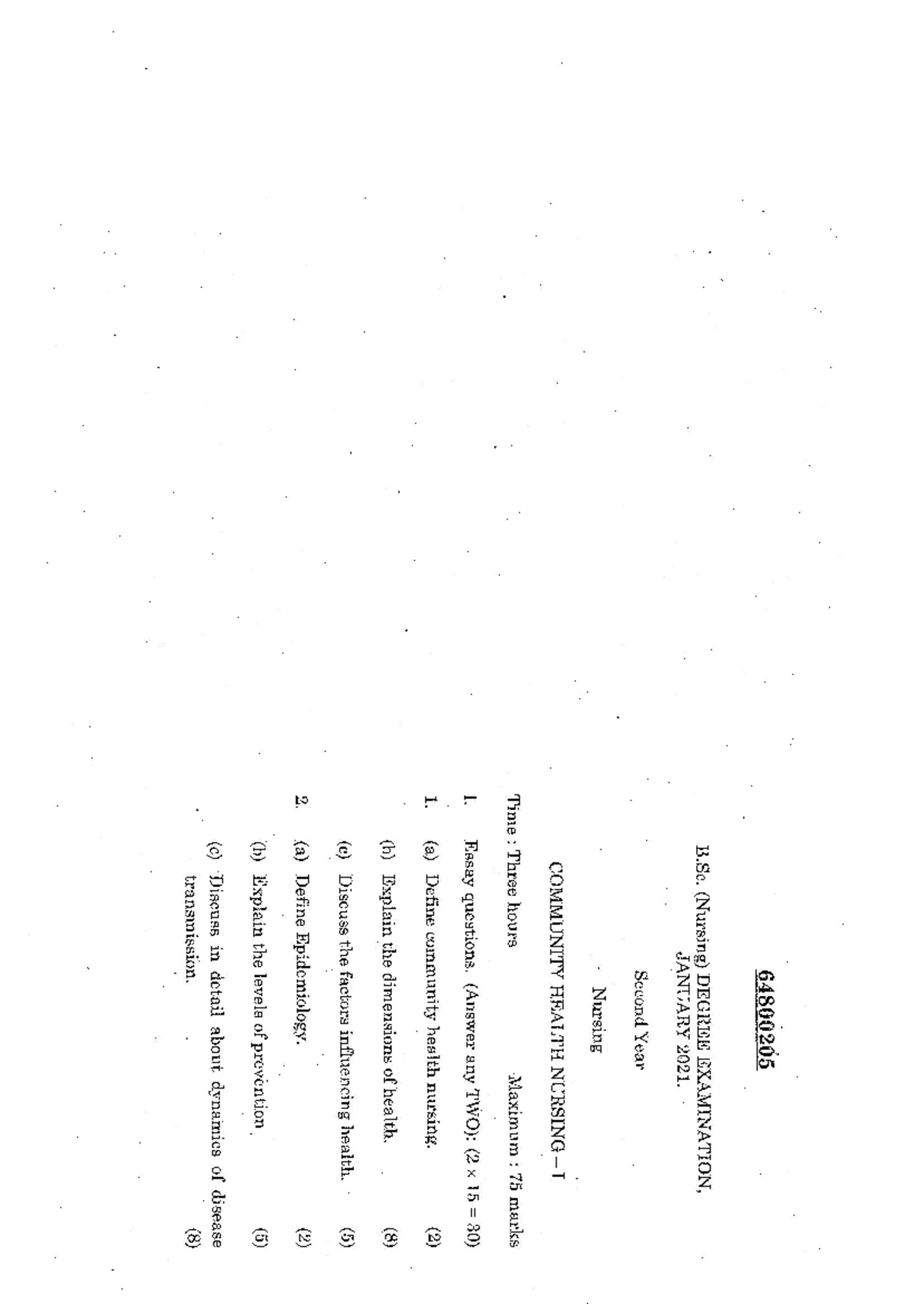 2021 Jan-9 - Question paper - 64800205 B. (Nursing) DEGREE EXAMINATION ...